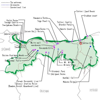 Tottori prefecture's map of sightseeing spots, famous places, famous ...