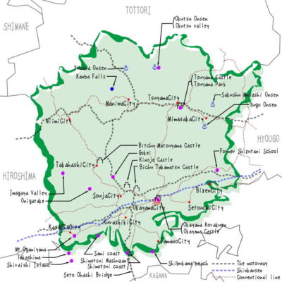Okayama prefecture's map of sightseeing spots, famous places, famous ...