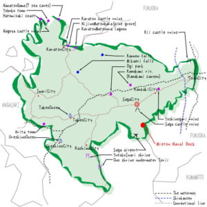 Saga prefecture. Map of sightseeing spots, famous places, famous ...